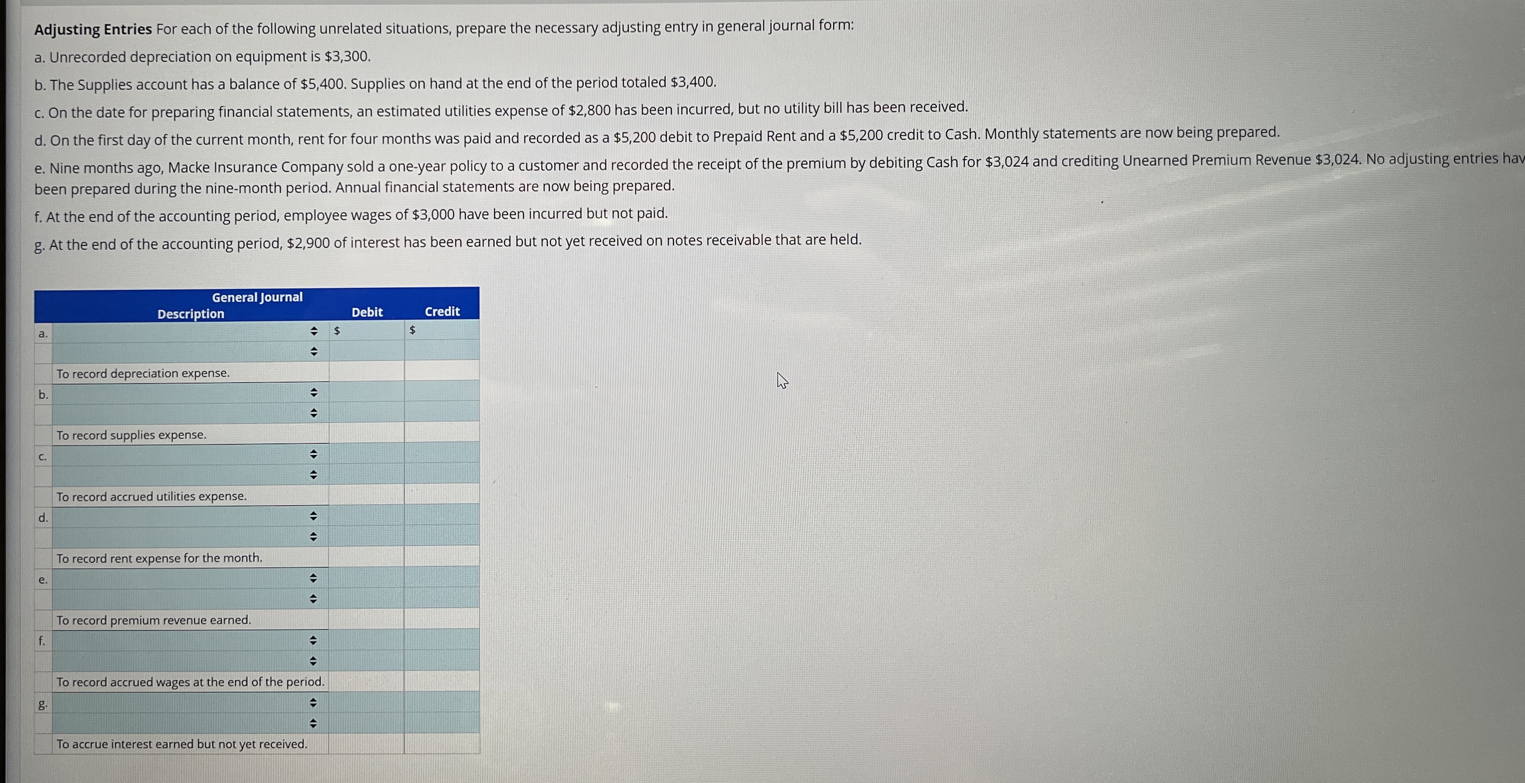 Solved Adjusting Entries For each of the following unrelated | Chegg.com