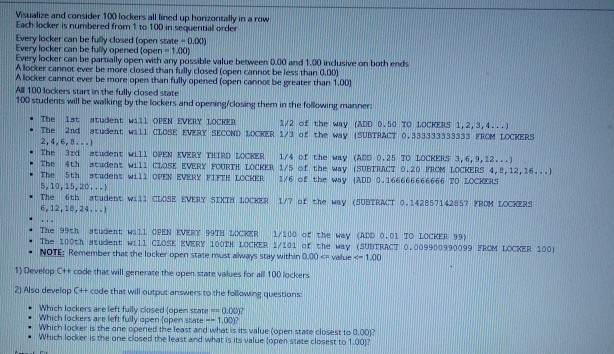Solved Visualize and consider 100 lockers all lined up | Chegg.com