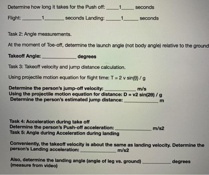 Determine how long it takes for the Push off: 1 | Chegg.com