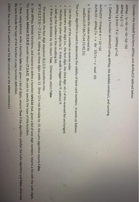 Solved Consider the Haskell functions altMap and divMod 10 | Chegg.com