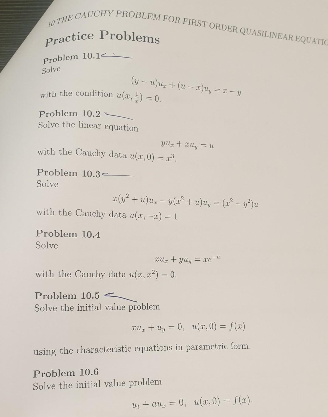 Solved 10 THE CAUCHY PROBLEM FOR FIRST ORDER QUASILINEAR | Chegg.com