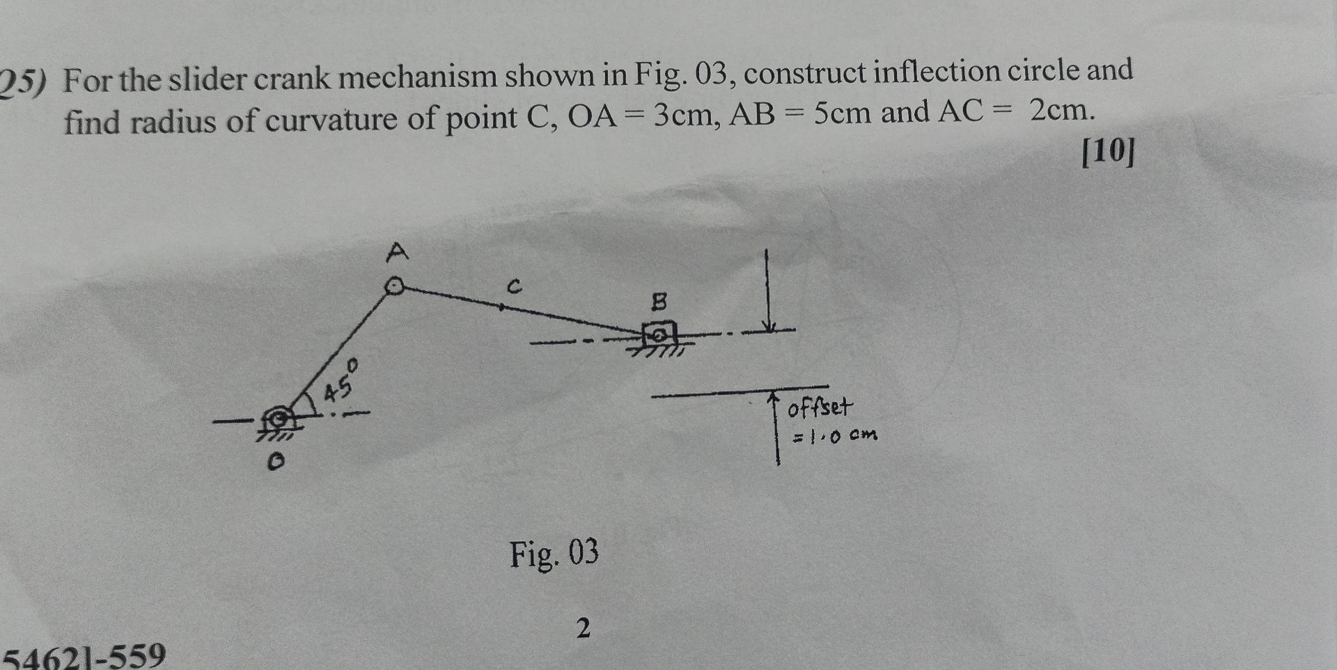 Solved 5) For the slider crank mechanism shown in Fig. 03, | Chegg.com