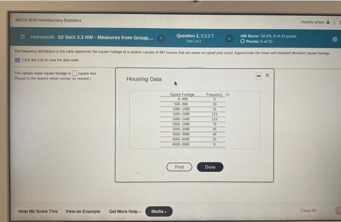 Solved MATH 1530 Introductory Statistics chastity wilson | Chegg.com