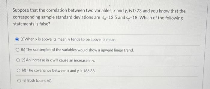 Solved Suppose that the correlation between two variables, x | Chegg.com