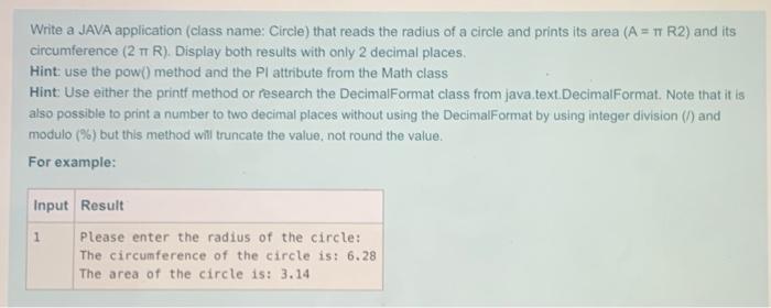 Solved Write A Java Application Class Name Circle That 