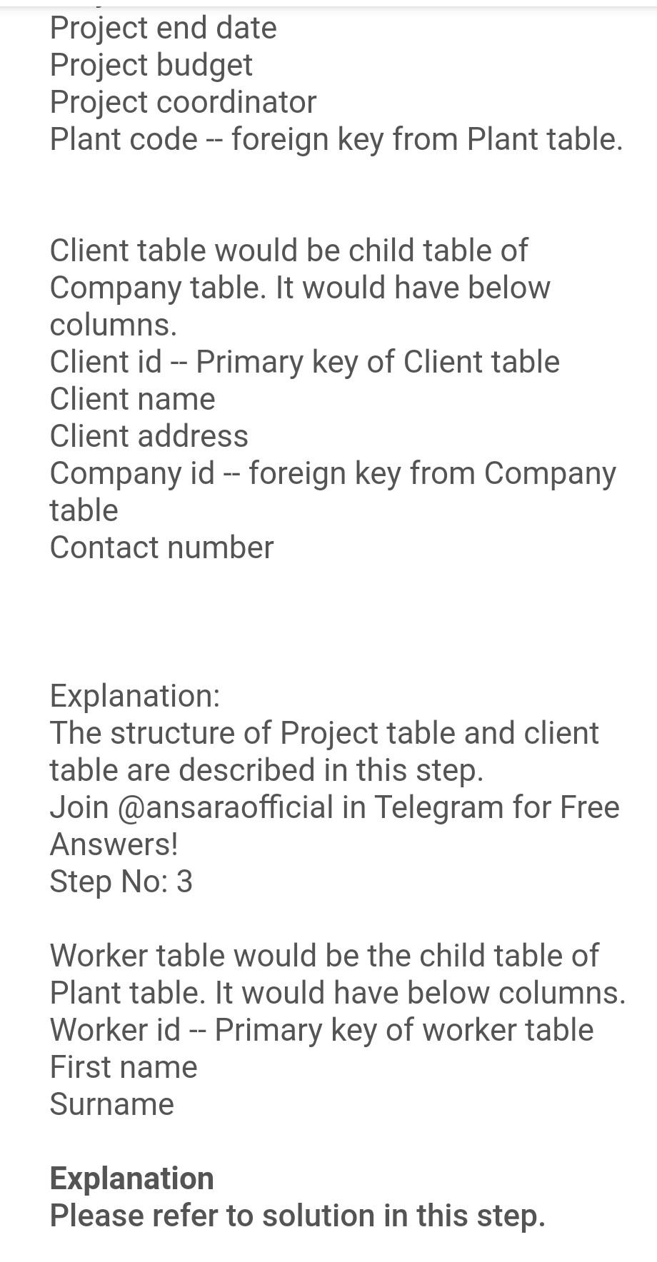 Solved Company table is the main entity or Initial Parent | Chegg.com