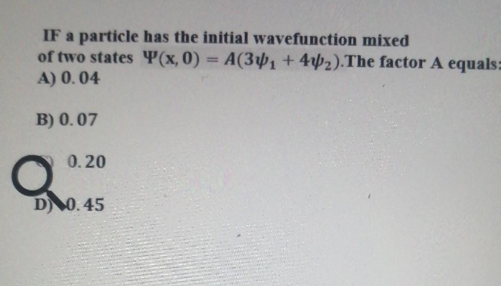 Solved IF a particle has the initial wavefunction mixed of | Chegg.com