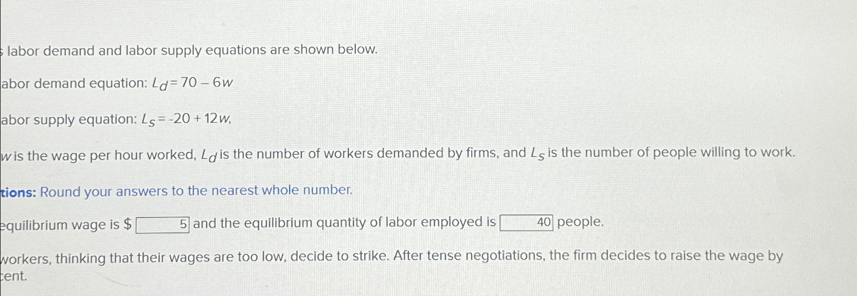 Solved labor demand and labor supply equations are shown | Chegg.com