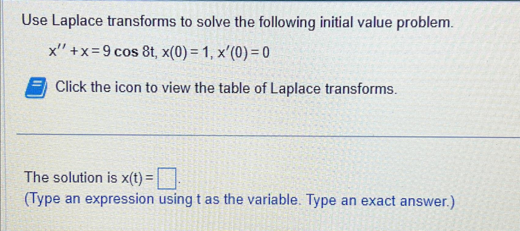 Solved Use Laplace transforms to solve the following initial | Chegg.com