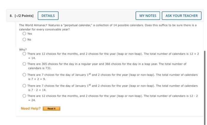 Solved The World Almanact features a "perpetual calendar," a | Chegg.com