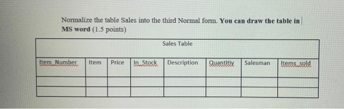 Solved Normalize the table Sales into the third Normal form. | Chegg.com