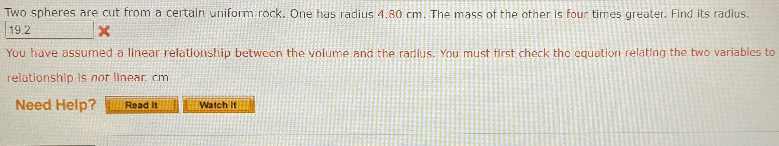 Two spheres are cut from a certain uniform rock. One | Chegg.com