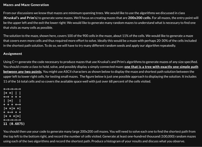 Solved Mazes and Maze Generation From our discussions we | Chegg.com
