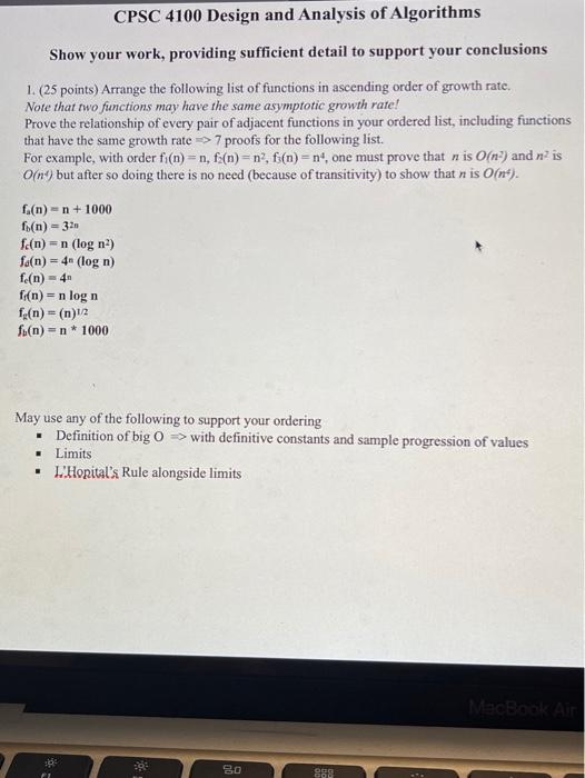Solved Cpsc 4100 Design And Analysis Of Algorithms Show Your