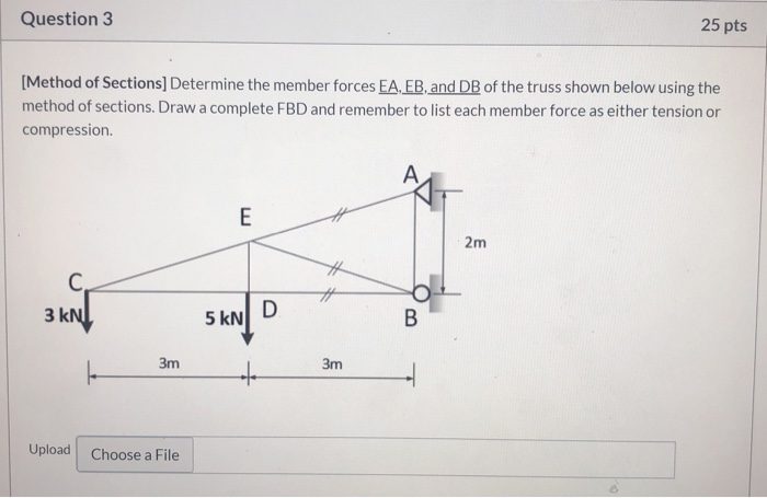 Solved Question 3 25 pts [Method of Sections] Determine the | Chegg.com