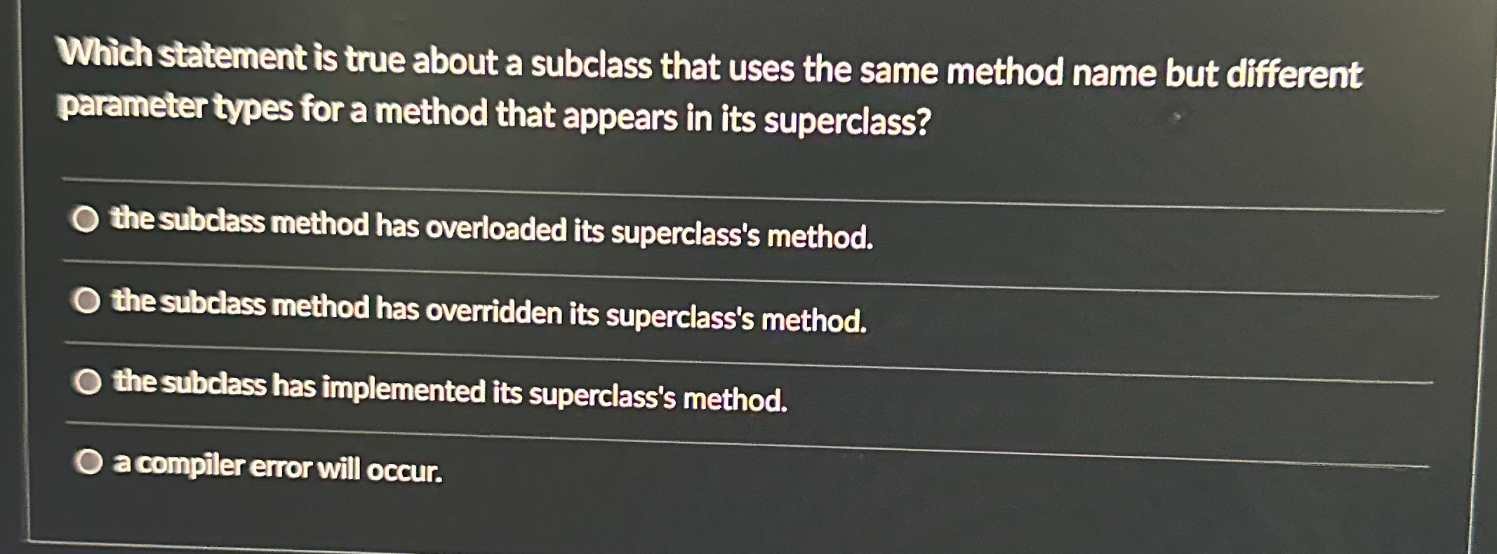 Solved Which statement is true about a subclass that uses | Chegg.com