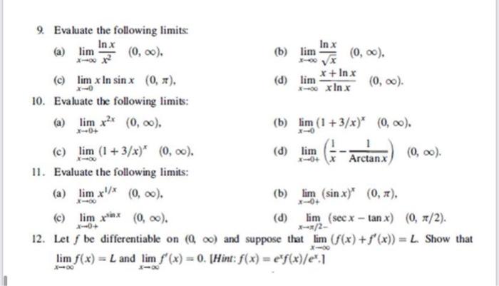 Solved 9. Evaluate the following limits (a) | Chegg.com