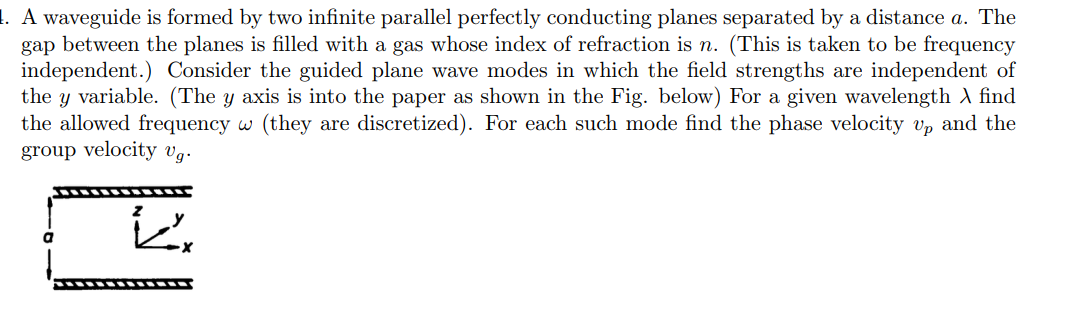 Solved A waveguide is formed by two infinite parallel | Chegg.com