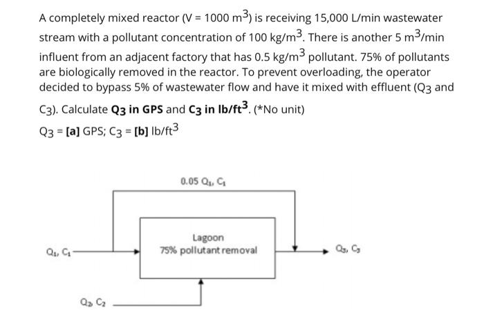 Solved A completely mixed reactor (V=1000 m3) is receiving | Chegg.com