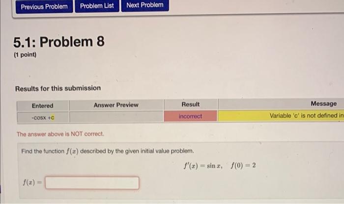 Solved 5.1: Problem 8 (1 point) Results for this submission | Chegg.com