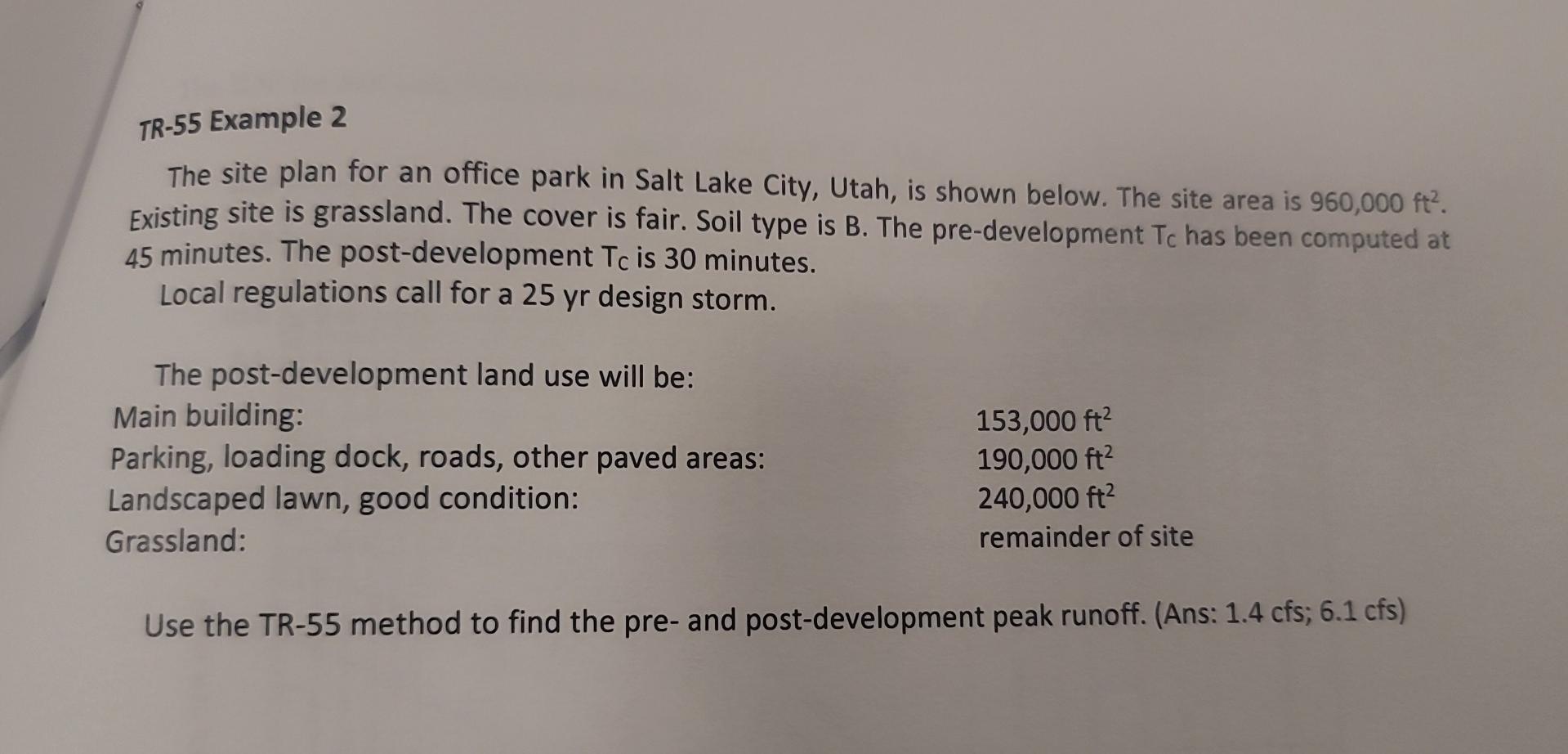 Solved TR-55 Example 2 The site plan for an office park in | Chegg.com