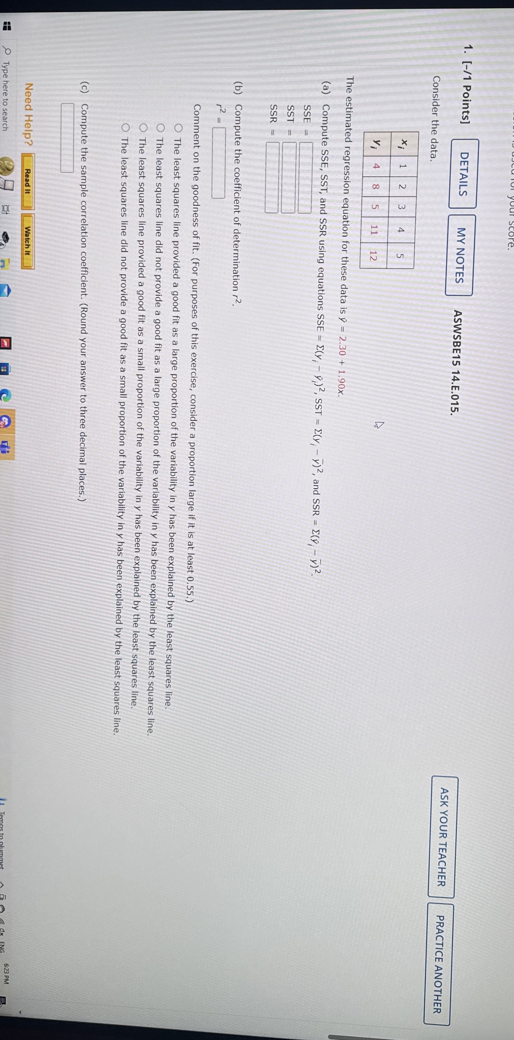 Solved Consider the data.The estimated regression equation | Chegg.com