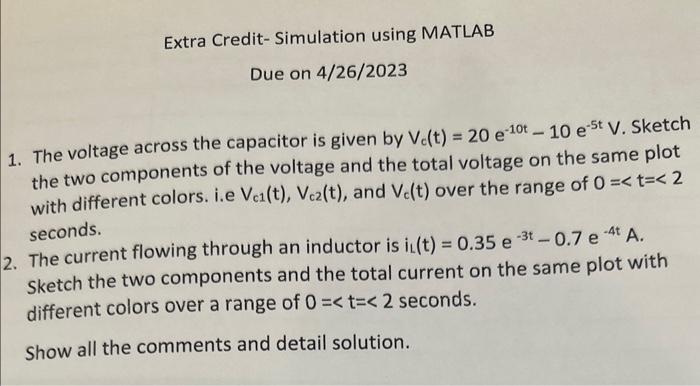 Extra Credit- Simulation using MATLAB Due on | Chegg.com