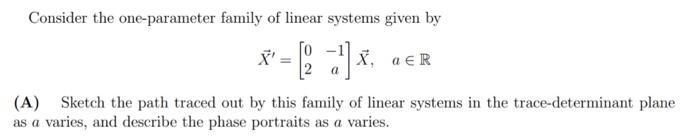 Solved Consider the one-parameter family of linear systems | Chegg.com