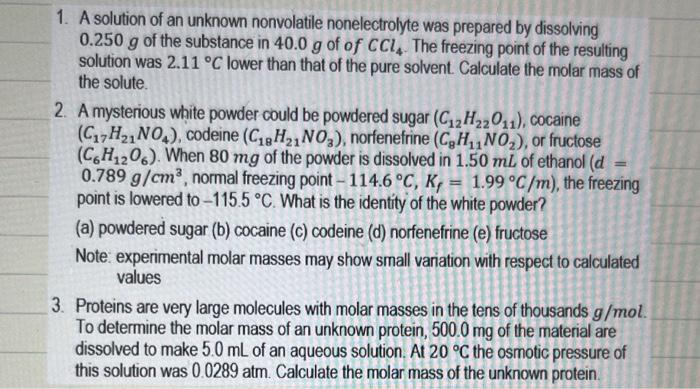 Solved 1. A solution of an unknown nonvolatile | Chegg.com
