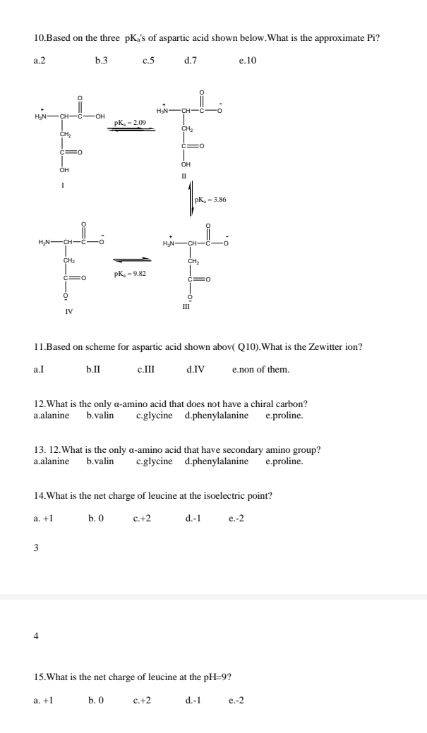 Solved 10.Based on the three pKa 's of aspartic acid shown | Chegg.com