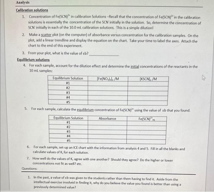 1. Concentration of Fe(SCN)2+ in calibration | Chegg.com