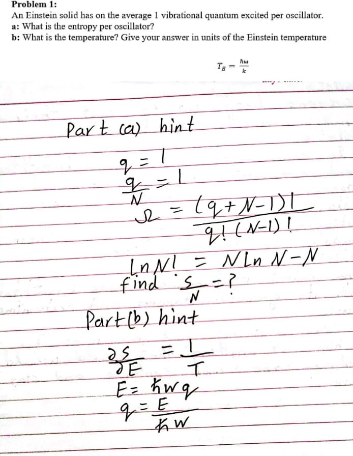 Solved Problem 1:An Einstein solid has on the average 1 | Chegg.com