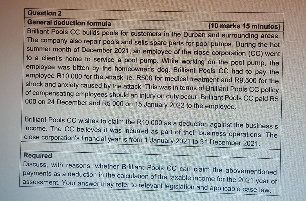 Solved Question 2 General deduction formula (10 marks 15 | Chegg.com