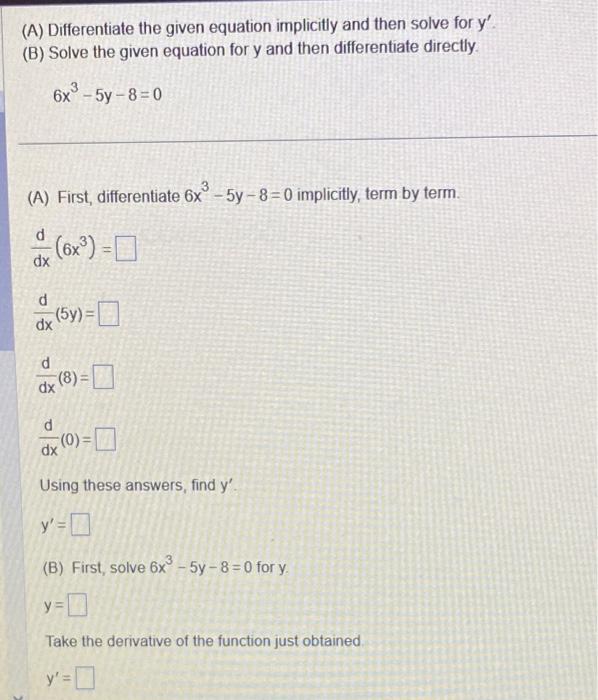 Solved (A) Differentiate the given equation implicitly and | Chegg.com