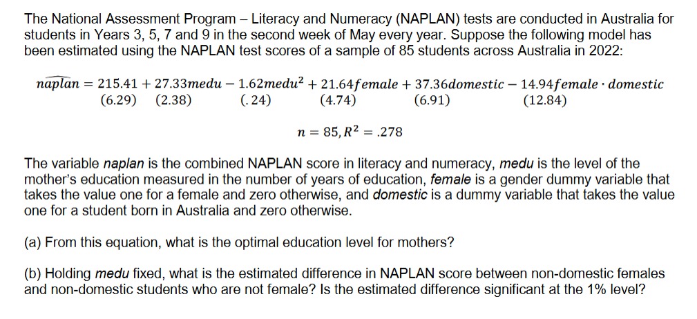 Solved The National Assessment Program - ﻿Literacy and | Chegg.com