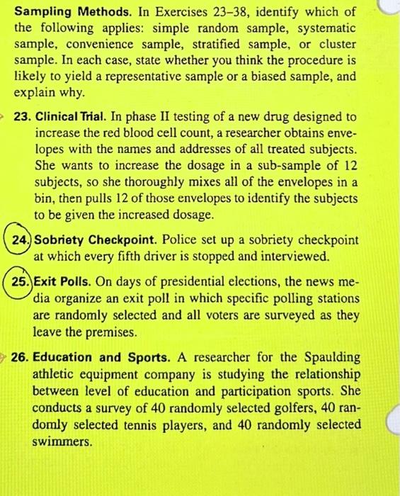 Solved Sampling Methods. In Exercises 23-38, identify which | Chegg.com
