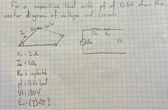 Solved for a capacitive load with pf of 0.64 draw the vector | Chegg.com