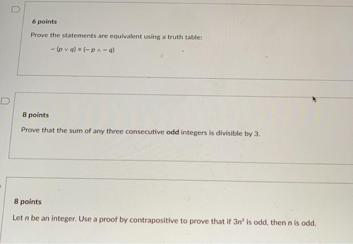 Solved 6 points Prove the statements are equivalent using a | Chegg.com