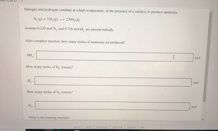 Solved Nitrogen and hydrogen combine at a high temperature, | Chegg.com