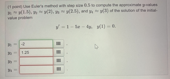 Solved (1 point) Use Euler's method with step size 0.5 to | Chegg.com
