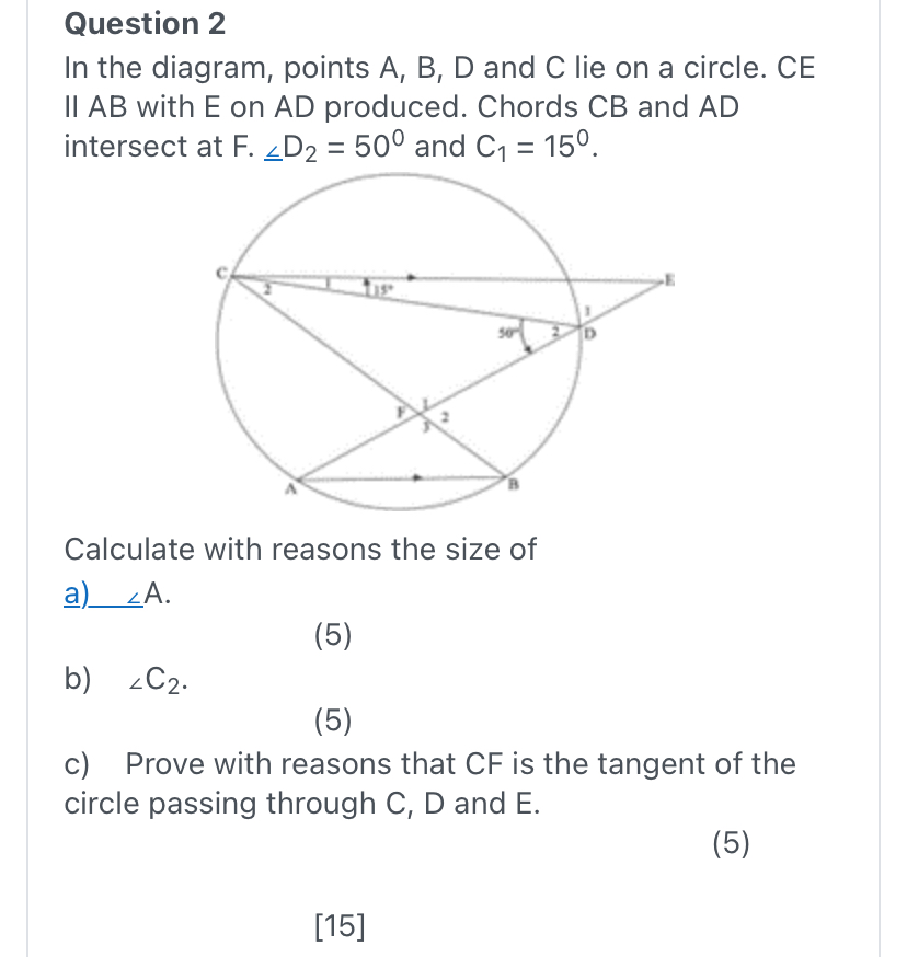 Solved Question 2In the diagram, points A,B,D ﻿and C ﻿lie on | Chegg.com