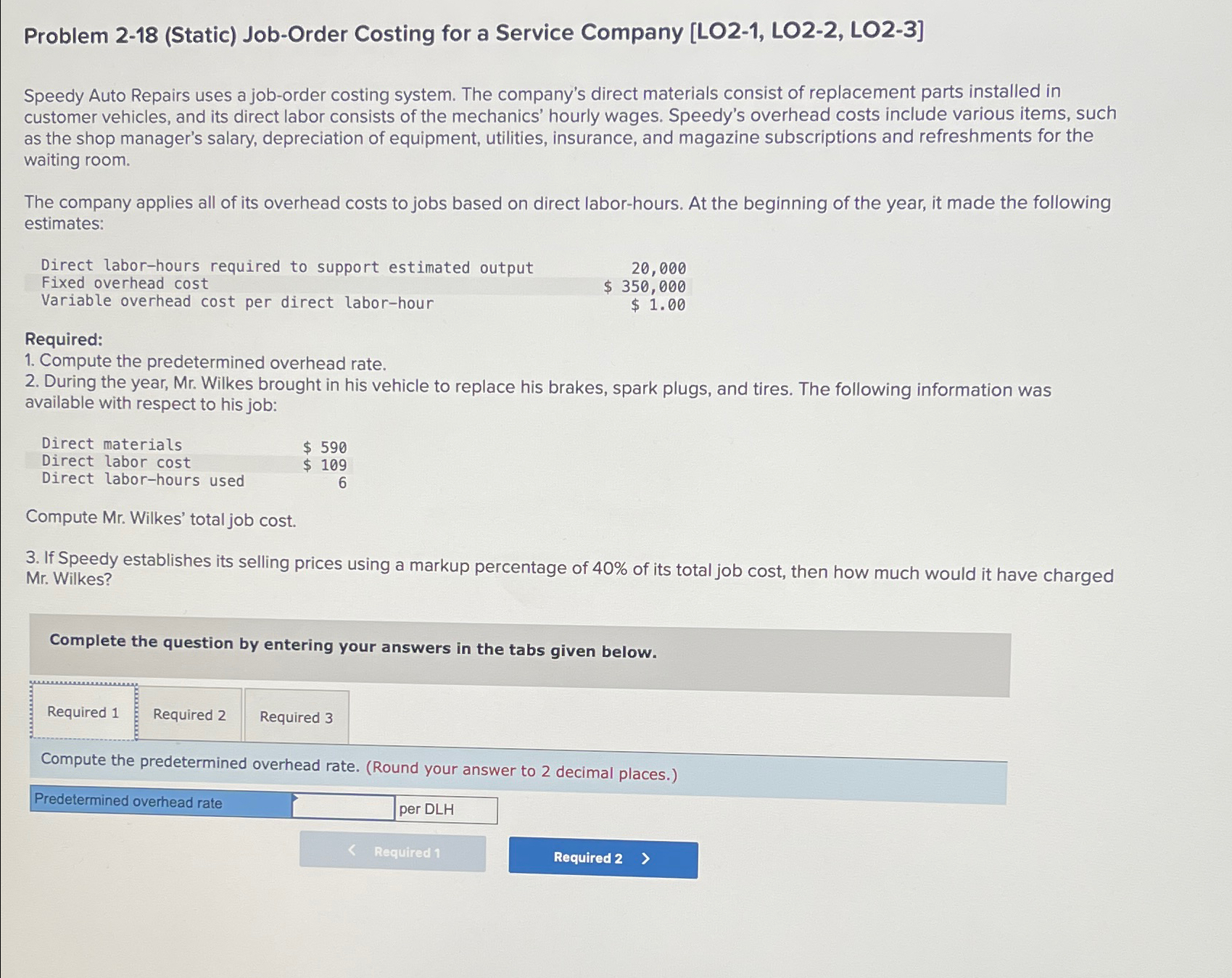 Solved Problem 2-18 (Static) ﻿Job-Order Costing for a | Chegg.com