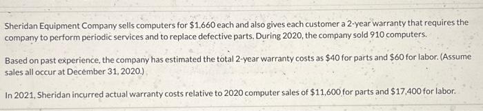 Solved Sheridan Equipment Company sells computers for $1,660 | Chegg.com