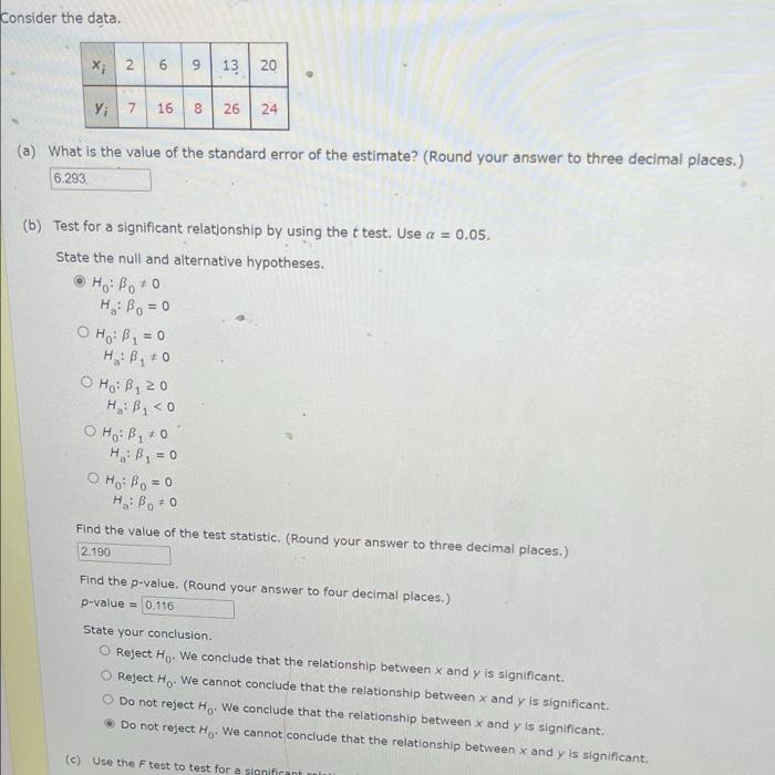 Solved Consider the data. X; 2 6 9 13 20 N Y; 7 16 8 26 24 | Chegg.com