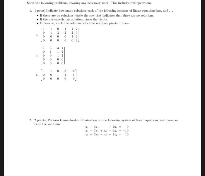 Solved Solve the following problems, showing any necessary | Chegg.com