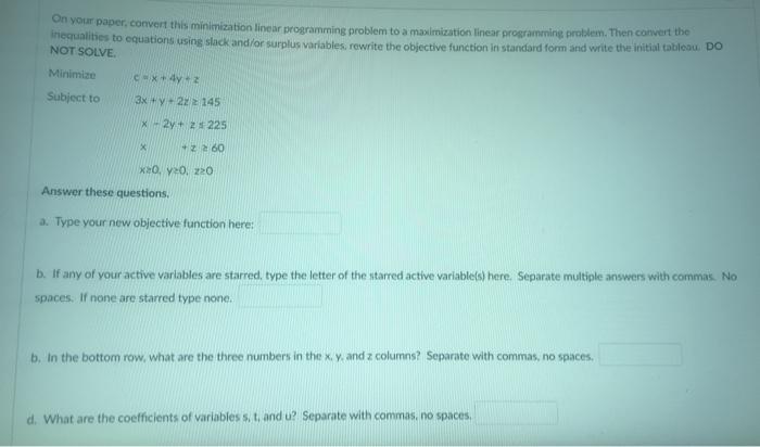 Solved On your paper, convert this minimization linear | Chegg.com