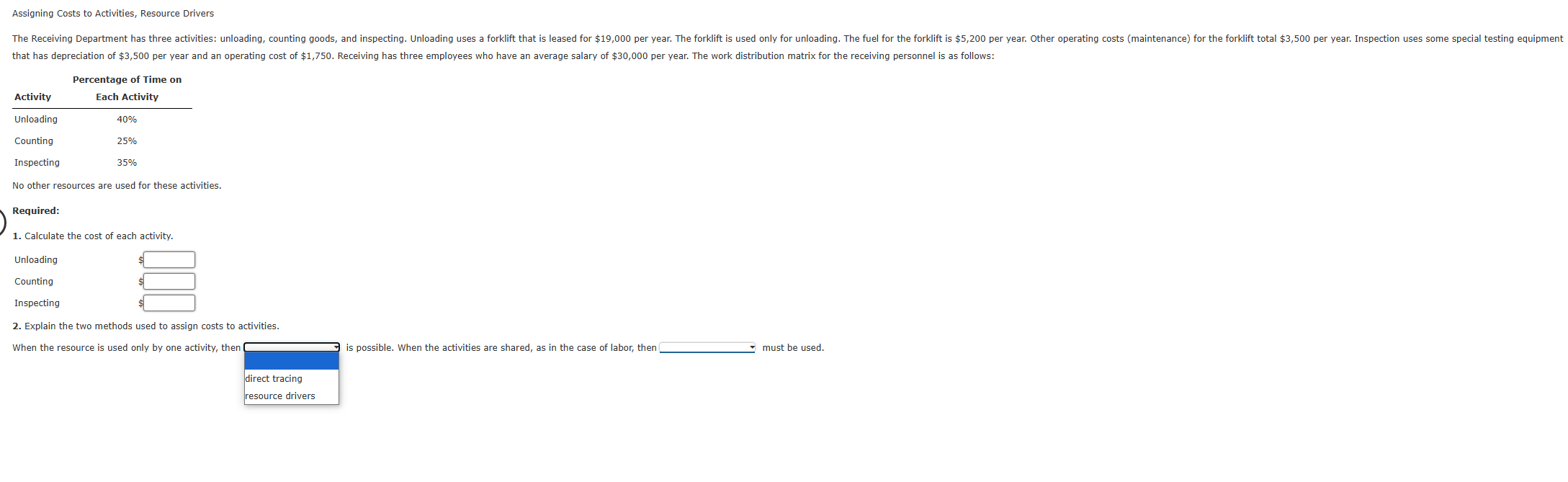 Solved Assigning Costs to Activities, Resource | Chegg.com