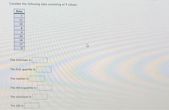 Solved Consider the following data consisting of 9 values: | Chegg.com