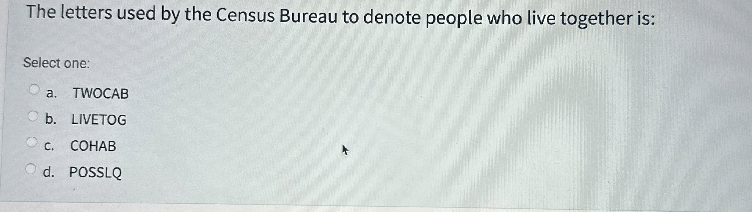 Solved The letters used by the Census Bureau to denote | Chegg.com
