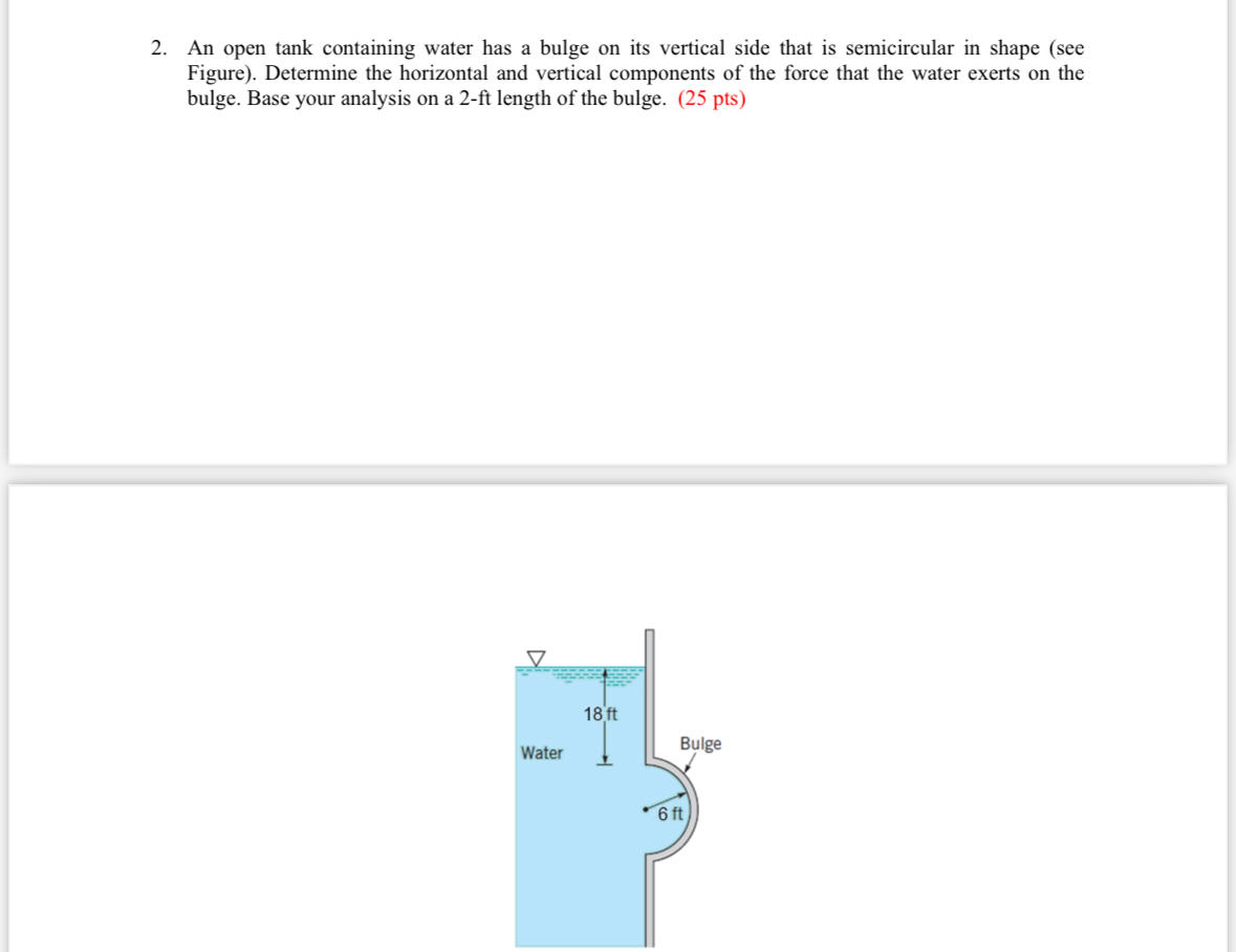 Solved An open tank containing water has a bulge on its | Chegg.com